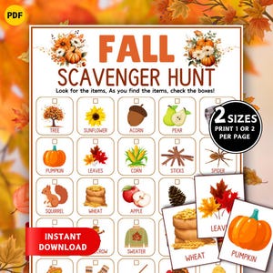 Fall Scavenger Hunt, Indoor Treasure Hunt, Printable Autumn Game for ...