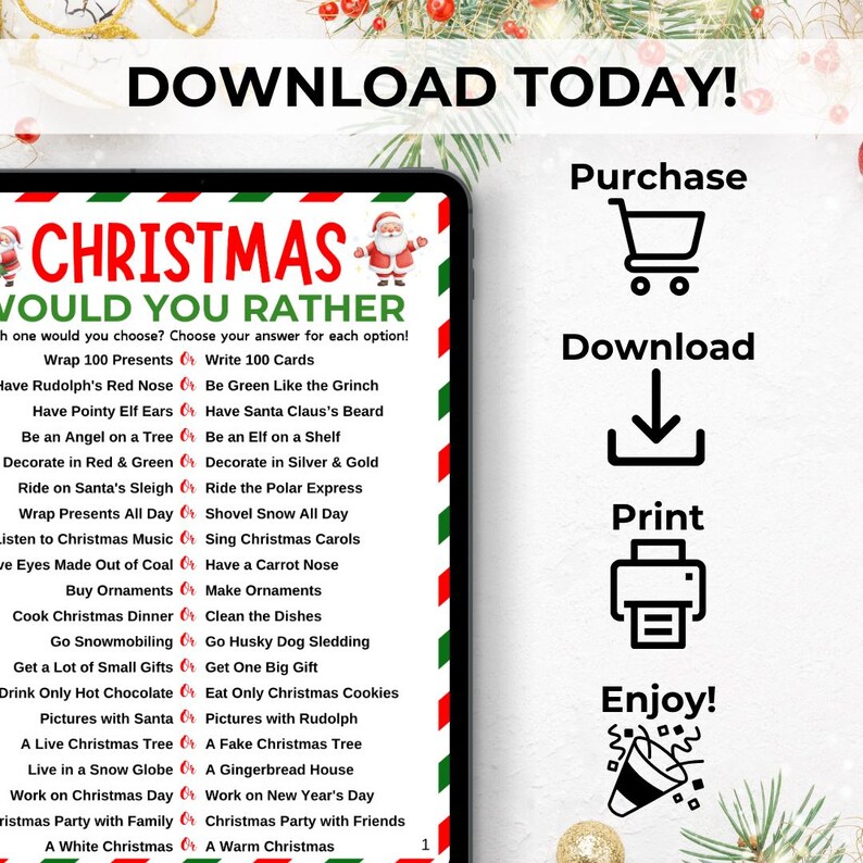 Christmas Would You Rather Game, Family Christmas Game, Christmas Party ...