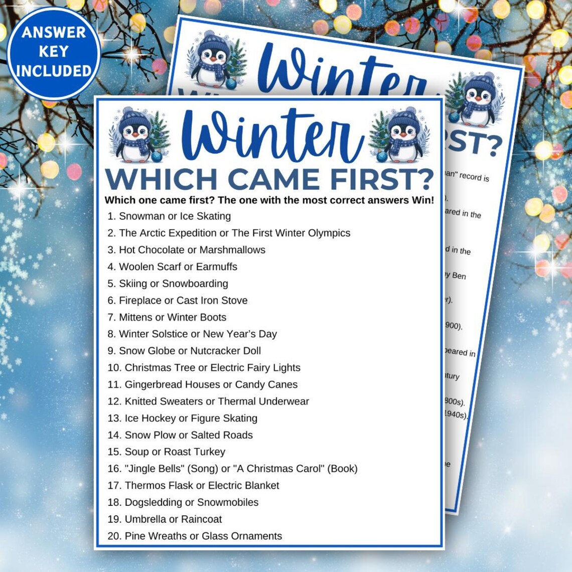 Winter Which Came First Game, Winter Trivia Quiz, Printable Holiday ...
