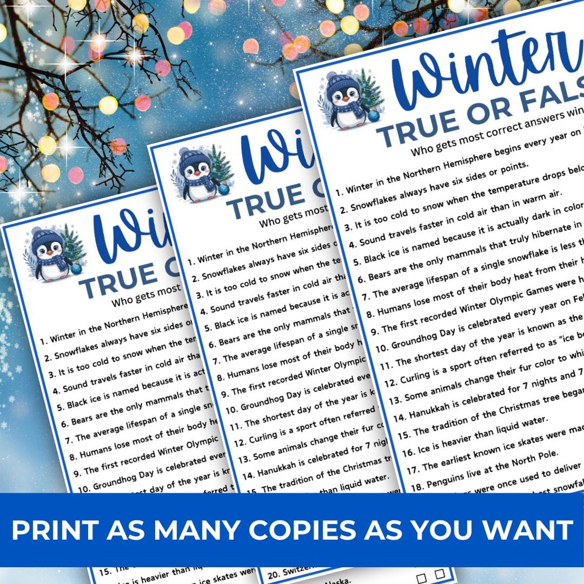 Winter True or False Game, Printable Winter Game, Winter Trivia Quiz ...
