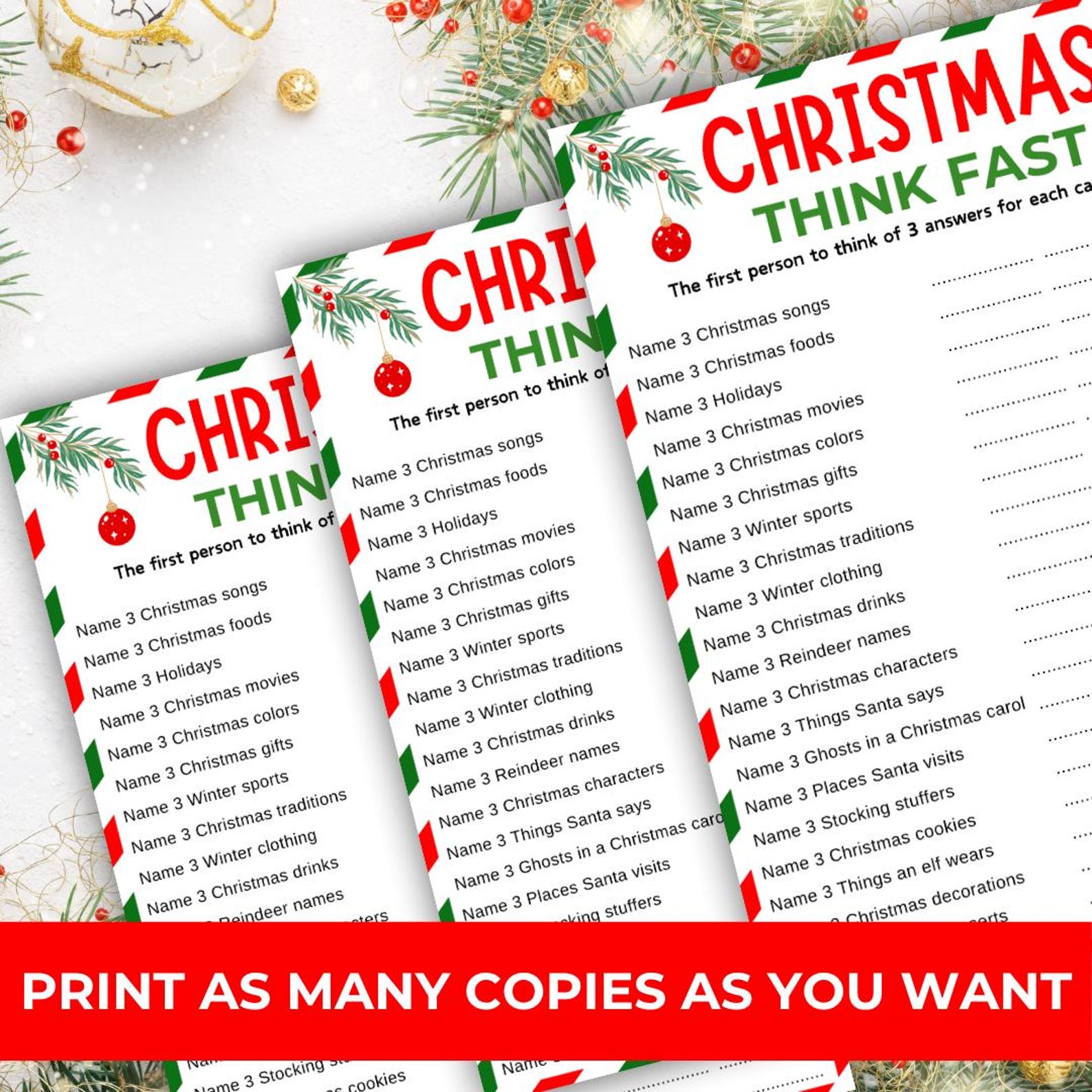 Christmas Think Fast Game! Printable Christmas Games, Think Quick ...