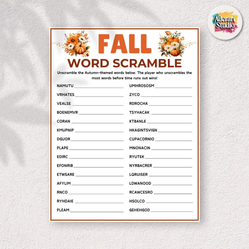 Fall Word Scramble Game, Printable Autumn Game, Fun Activity Word Games ...
