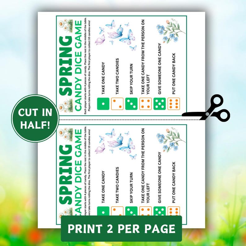 Spring Candy Dice Game, Printable Spring Games for Kids & Adults ...