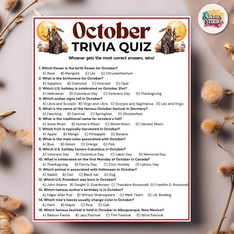October Trivia Game, Autumn Trivia Quiz, Fall Party Game, Printable ...