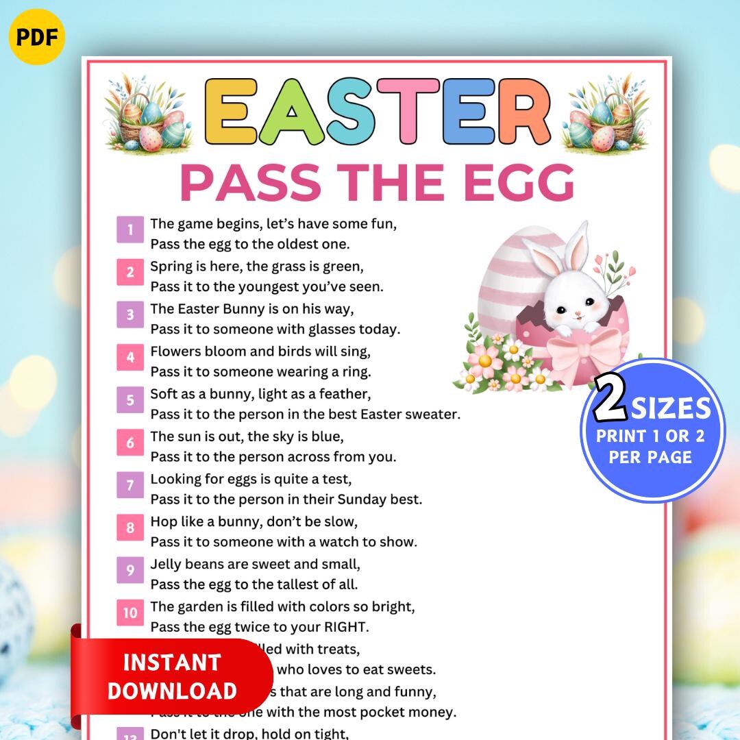 Pass the Egg Game, Fun Printable Easter Game for Kids, Pass the Prize ...