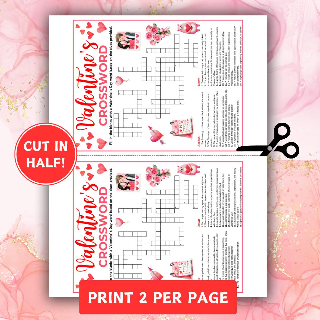 Printable Valentines Day Crossword Puzzle, Valentine Party Game for ...