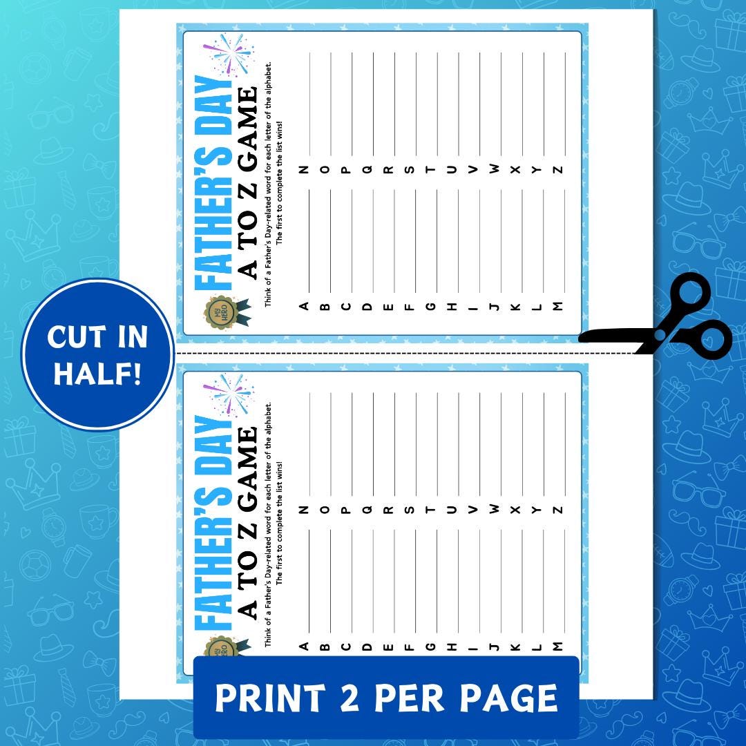 Printable Father's Day A to Z Game, A-Z Race Game, Father's Day Party ...
