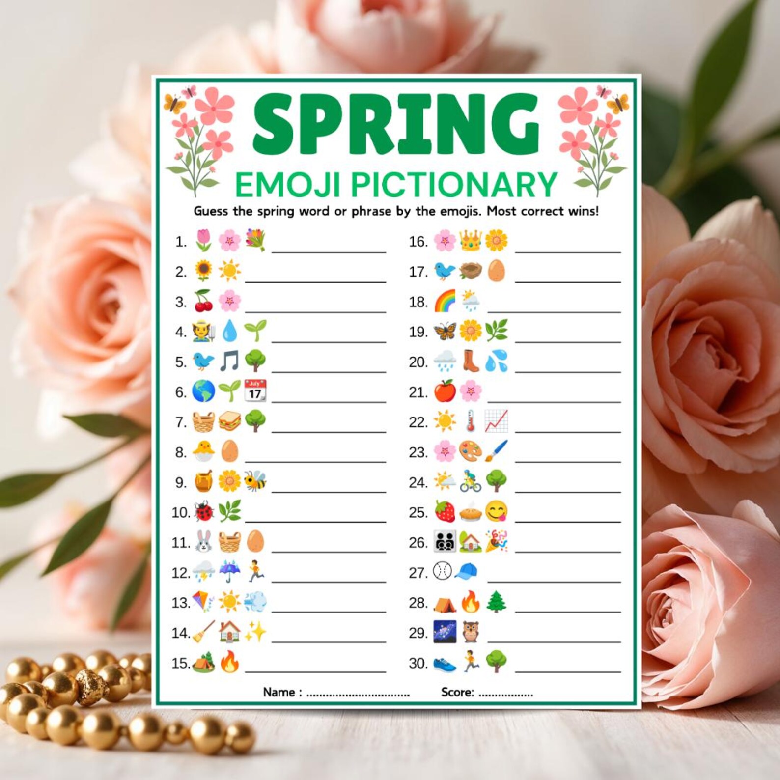 Spring Emoji Game, Spring Emoji Pictionary, Spring Trivia Game ...