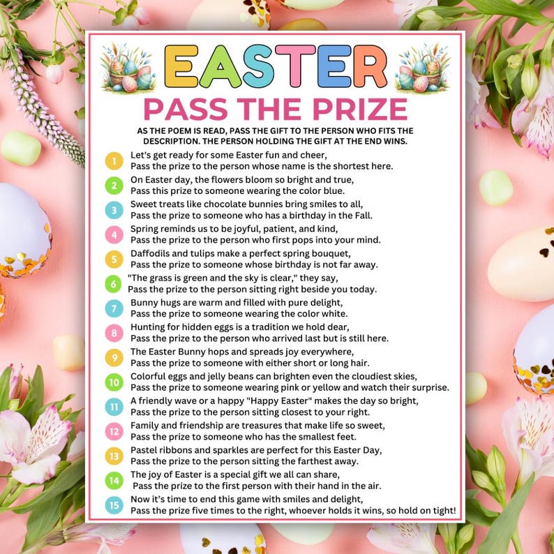 Easter Pass the Prize Game, Pass the Gift Easter Game, Easter Pass the ...