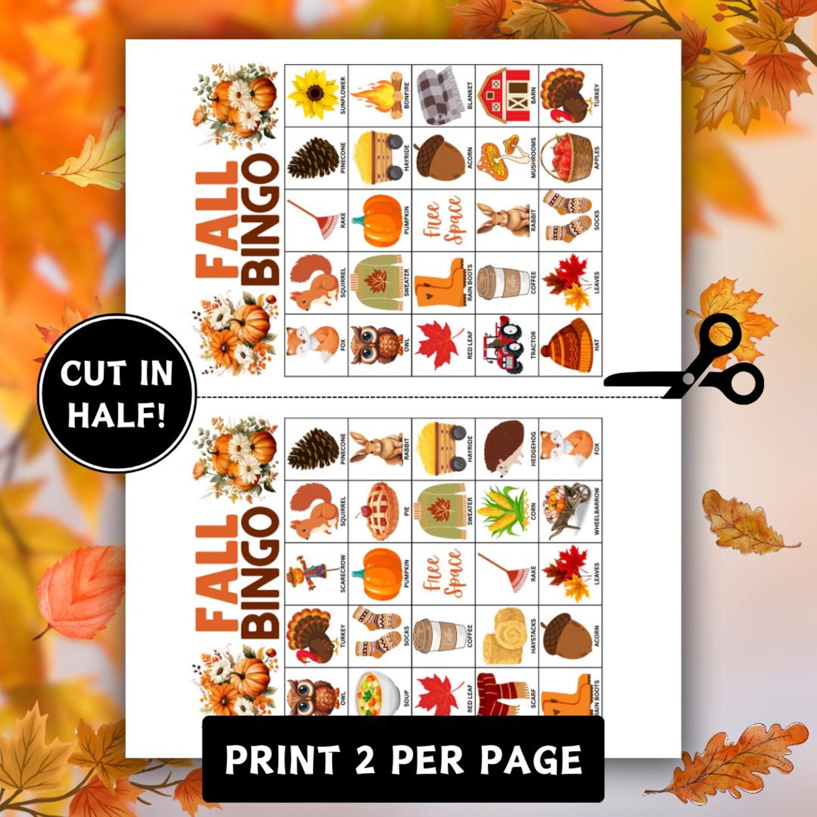 50 Fall Bingo Cards, Autumn Bingo, Fall Themed Bingo Cards PDF, Bingo ...
