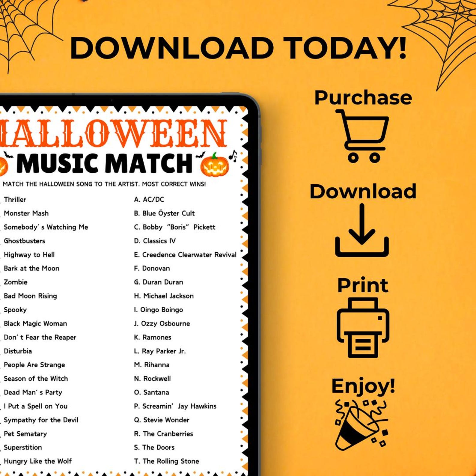 Halloween Music Match Trivia Game, Halloween Song Match, Halloween ...