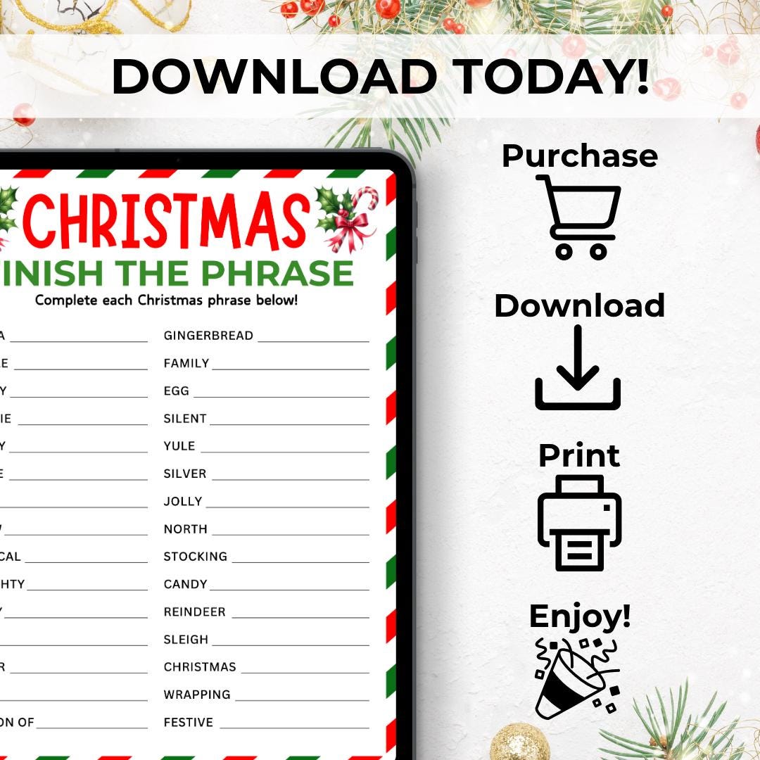 Christmas Finish the Phrase Game, Christmas Phrase Game, Printable ...