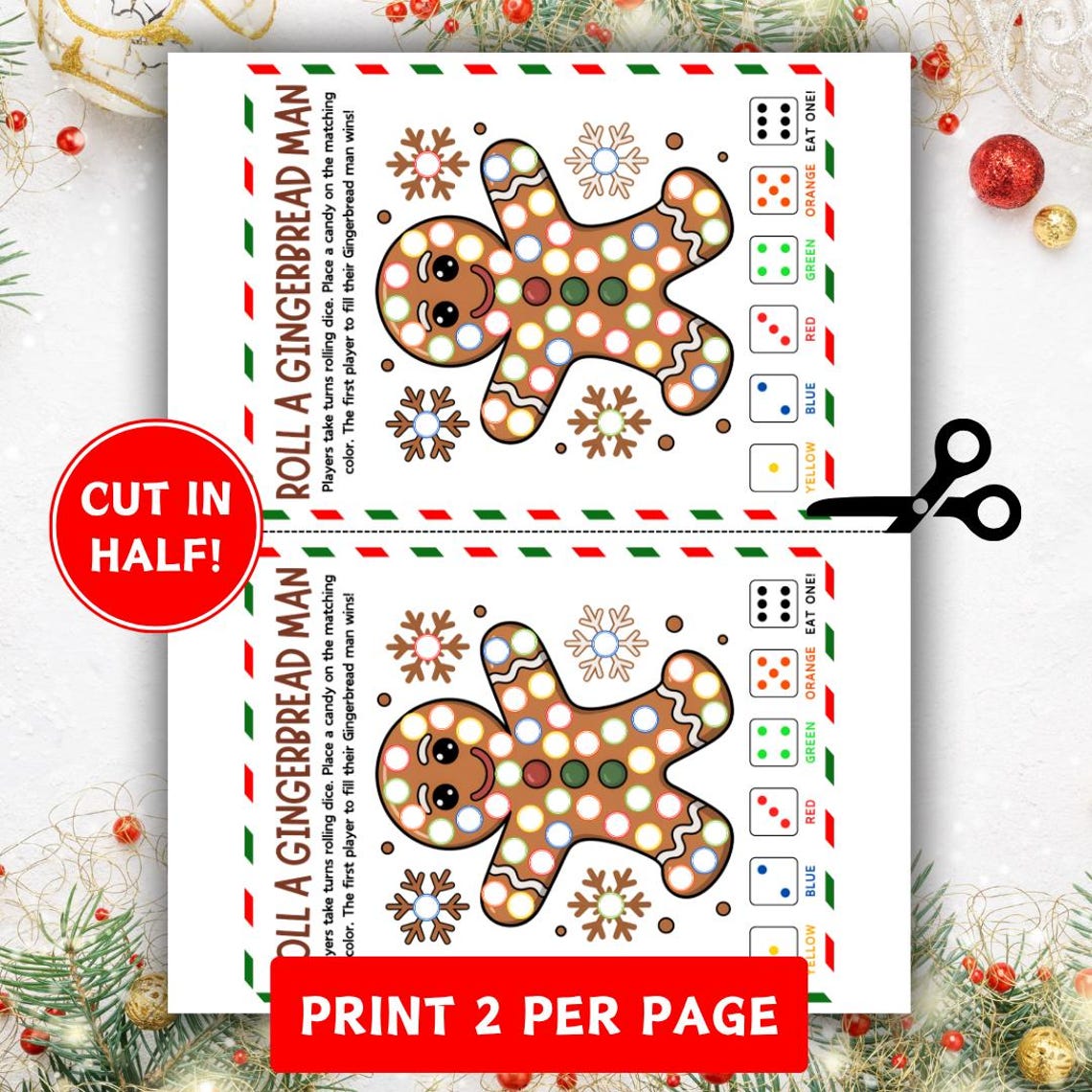 Roll A Gingerbread Dice Game, Printable Christmas Game for Kids Adult ...