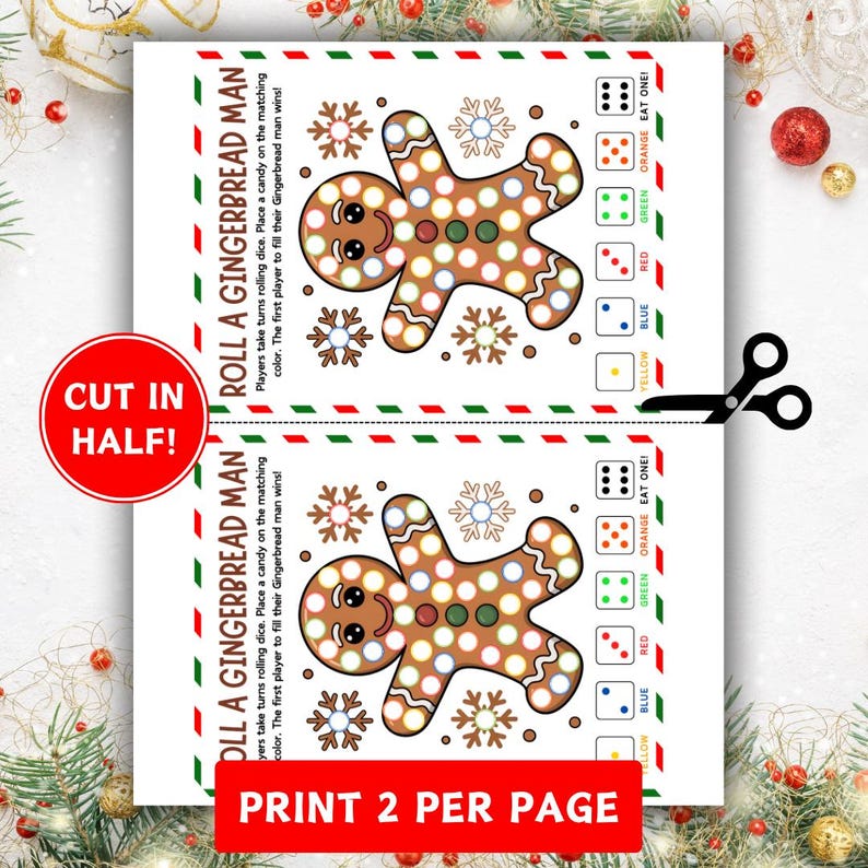 Roll A Gingerbread Dice Game, Printable Christmas Game for Kids Adult ...