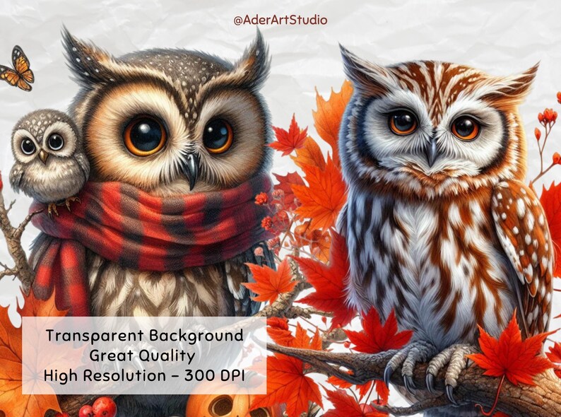Watercolor Autumn Owl Clipart, Cute Fall Owl Images, Owl Clipart, Cozy ...
