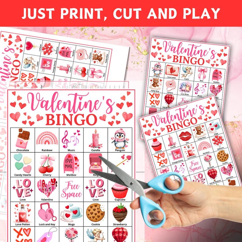 50 Valentine's Day Bingo Cards, Valentine's Day Bingo, Valentines ...