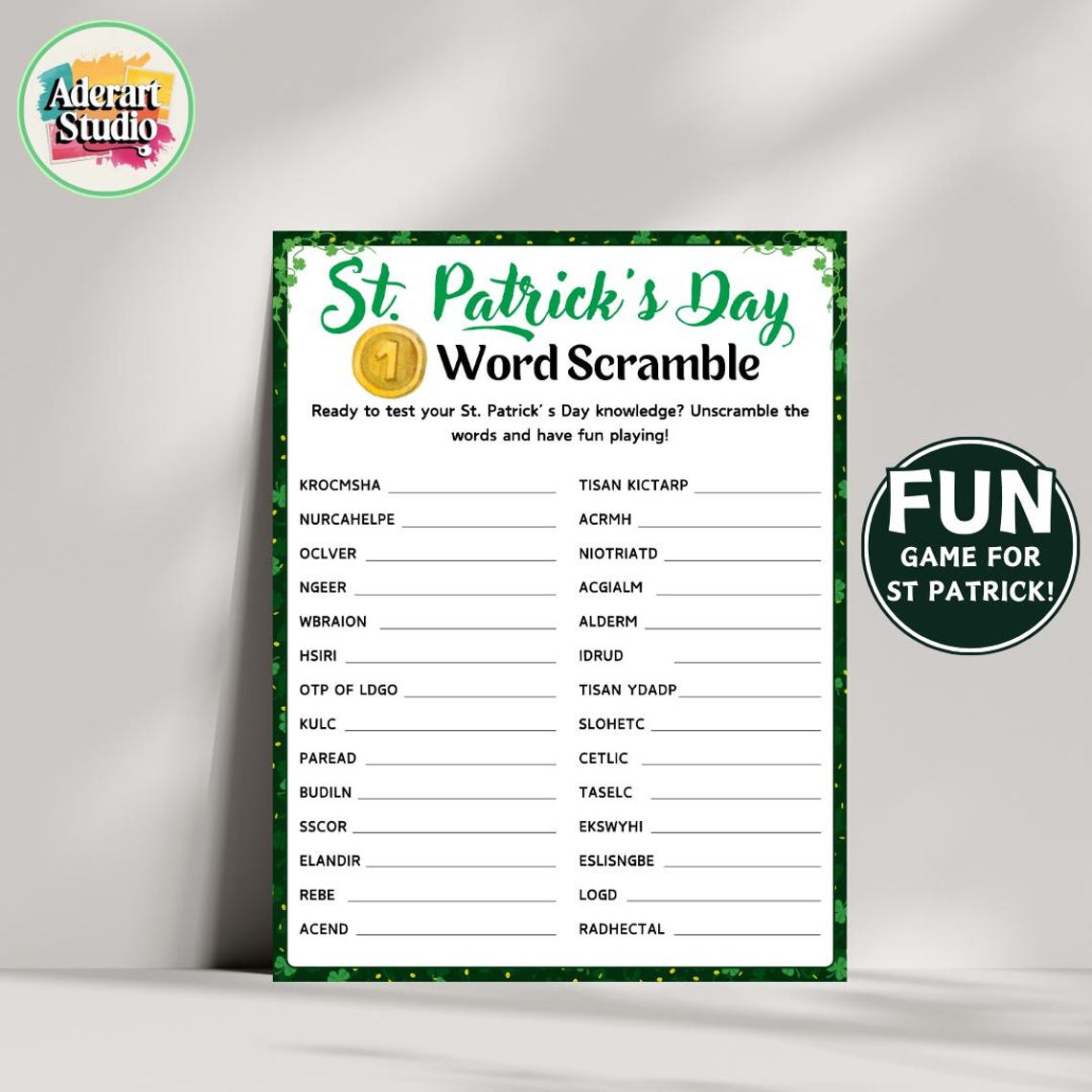 St. Patrick's Day Word Scramble Game, St. Patrick's Day Game, Activity ...