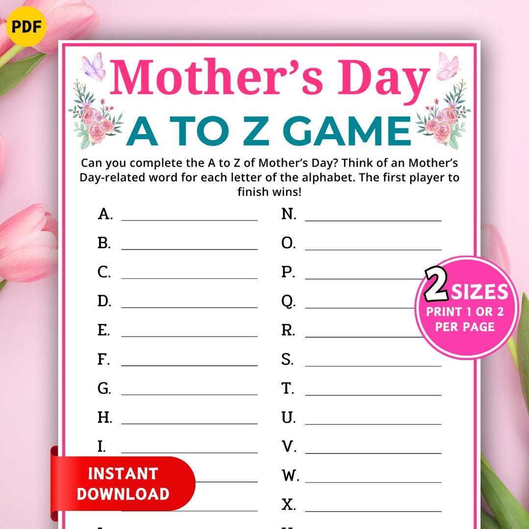 Mothers Day A-Z Word Race Game, Mothers Day Party Games, Group Family ...
