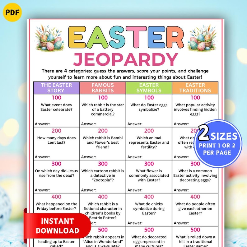 Easter Jeopardy Game, Easter Trivia Game, Quiz Game, Easter Party Games ...