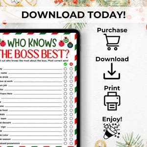 Office Holiday Who Knows the Boss Best Game, Fun Christmas Work Party ...