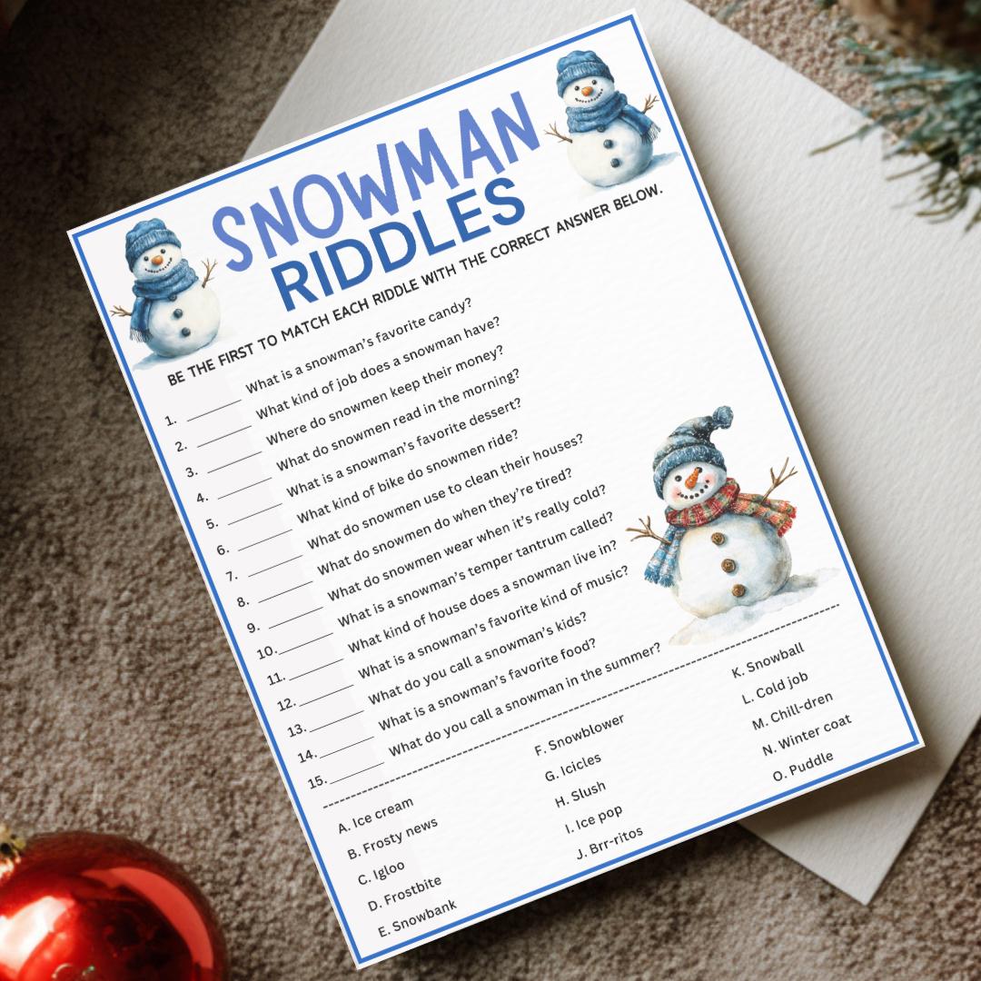 Snowman Riddles Game, Riddle Me This, Printable Winter Activities ...