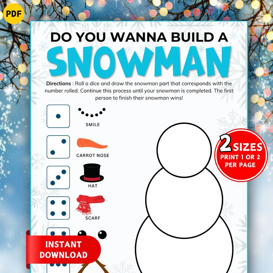 Printable Roll A Snowman Game, Christmas Party Games, Christmas Dice ...