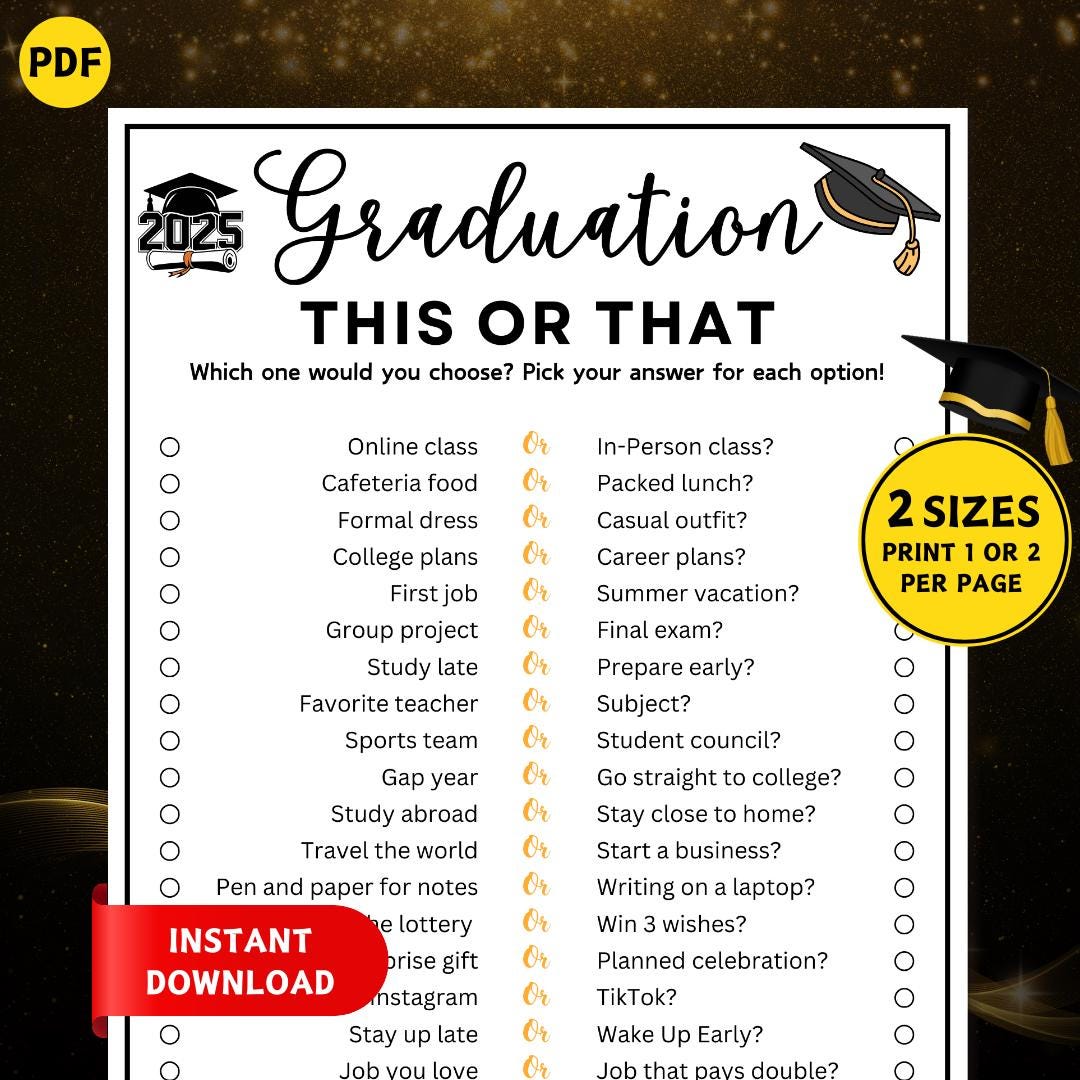 Printable This or That Graduation Game, Would You Rather, Graduation ...