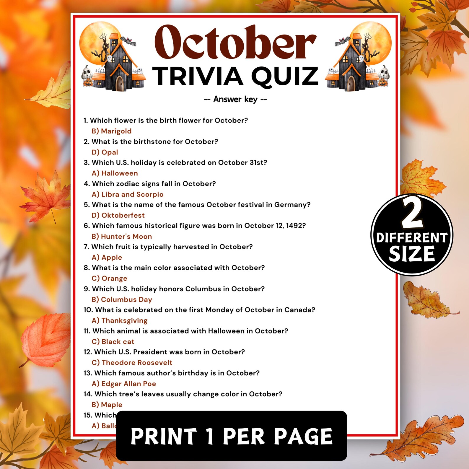 Fall Trivia Bundle, Autumn Trivia Quiz, Printable Trivia Games, Month ...
