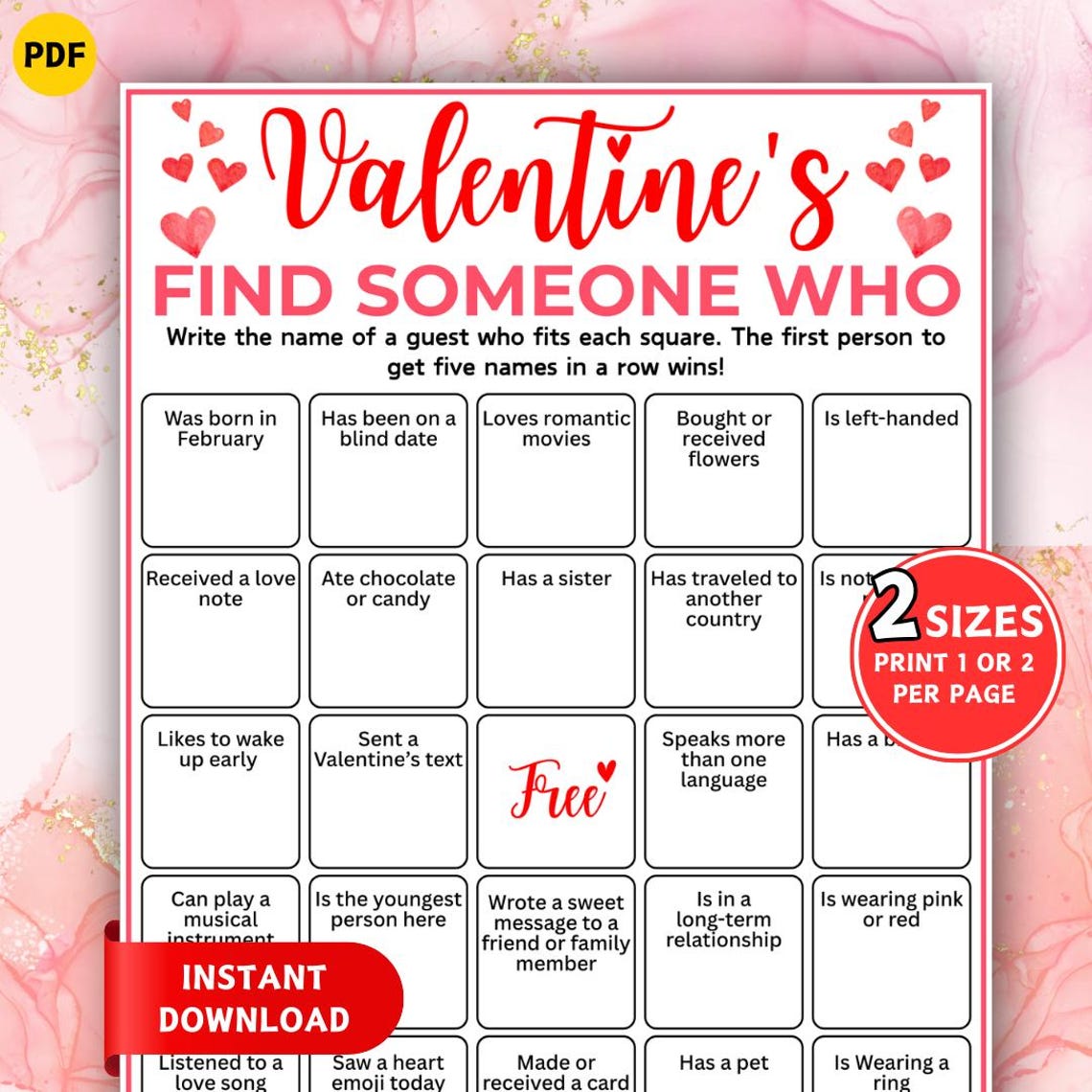 Valentines Day Find Someone Who Game, Valentine's Party Game, Find the ...