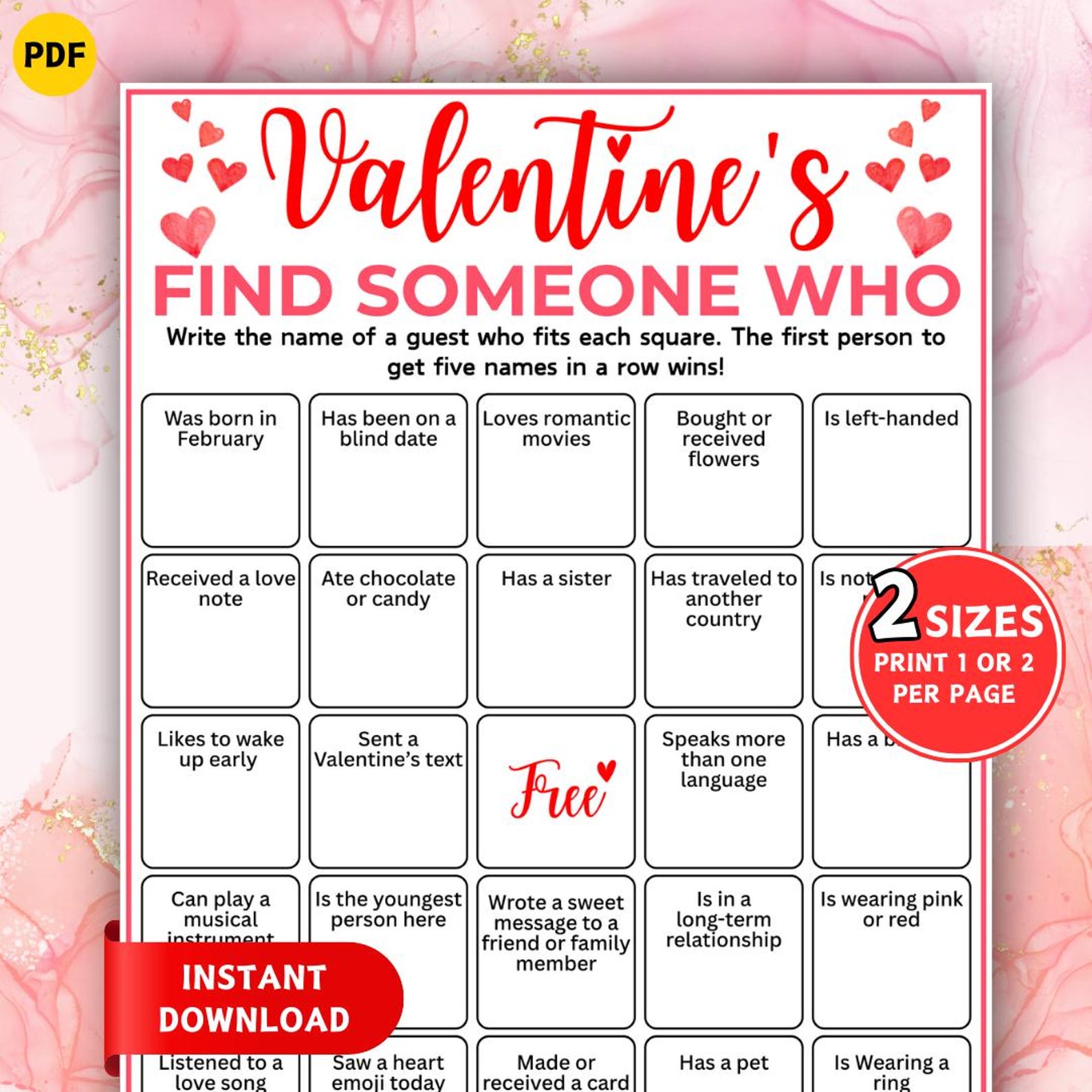 Valentines Day Find Someone Who Game, Valentine's Party Game, Find the ...
