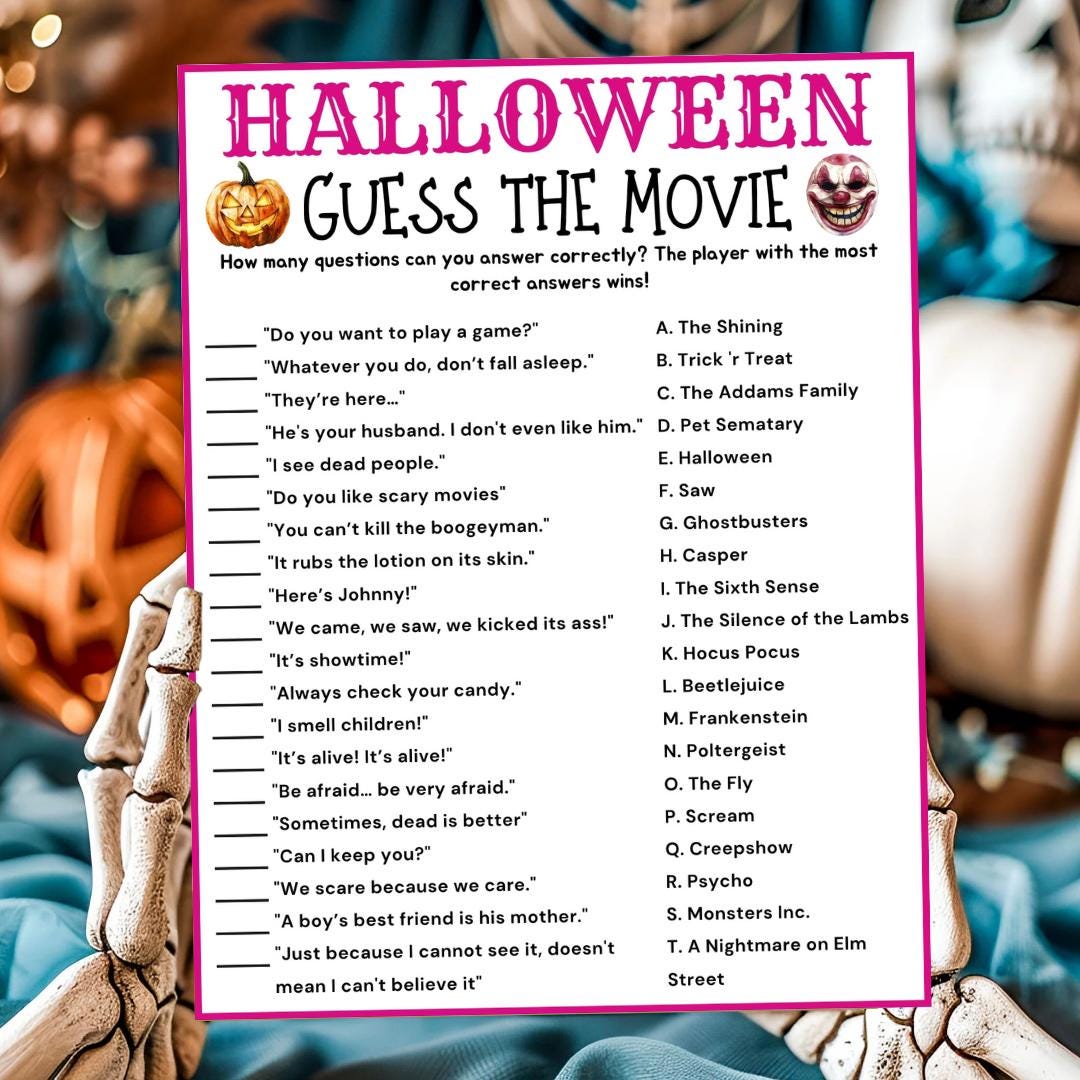 Halloween Guess the Movie Game, Movie Guessing Game, Halloween Party ...