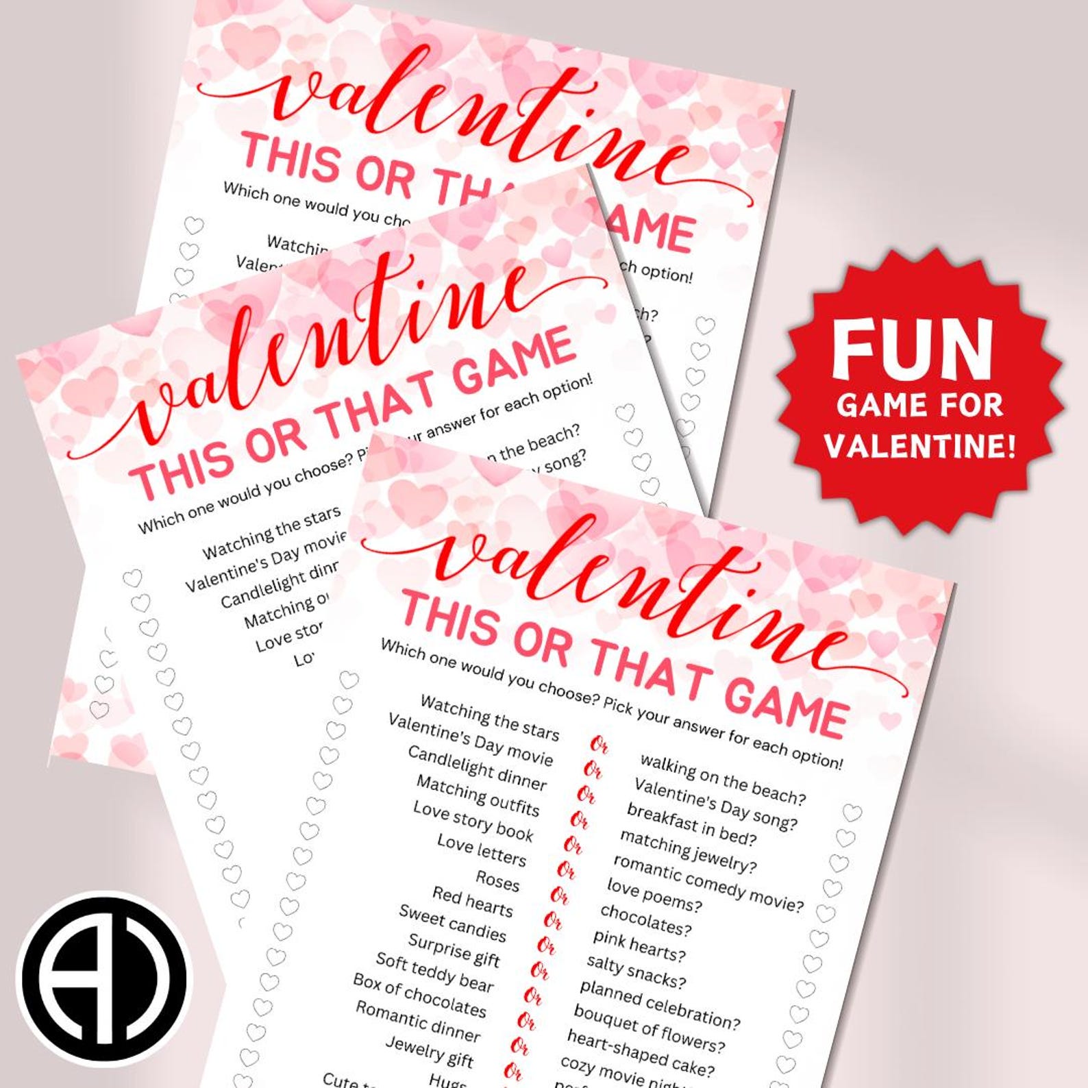 Printable Valentine's Day This or That Game, Would You Rather Questions ...