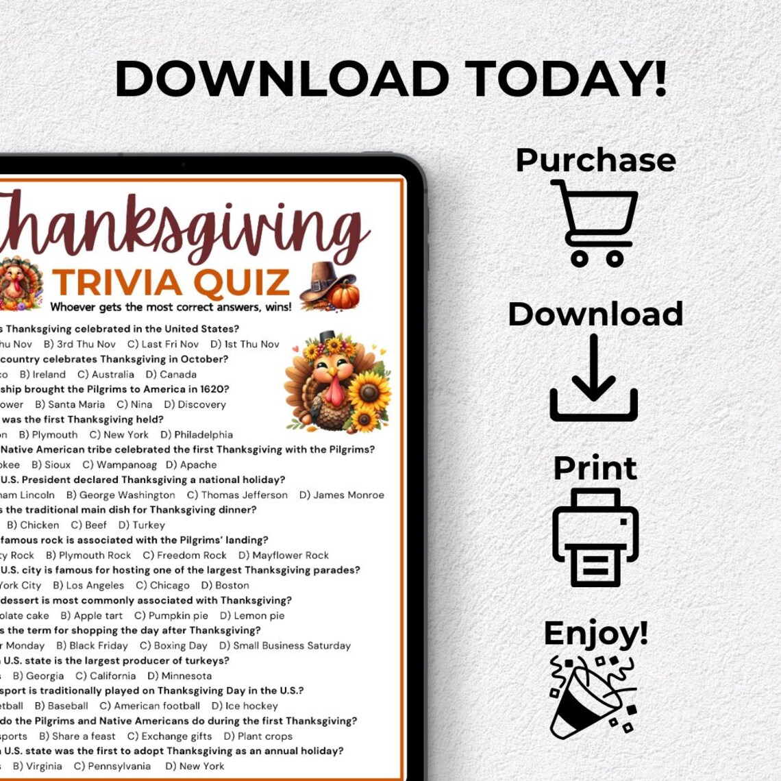 Thanksgiving Trivia Game, Printable Thanksgiving Game, Fall Games for ...