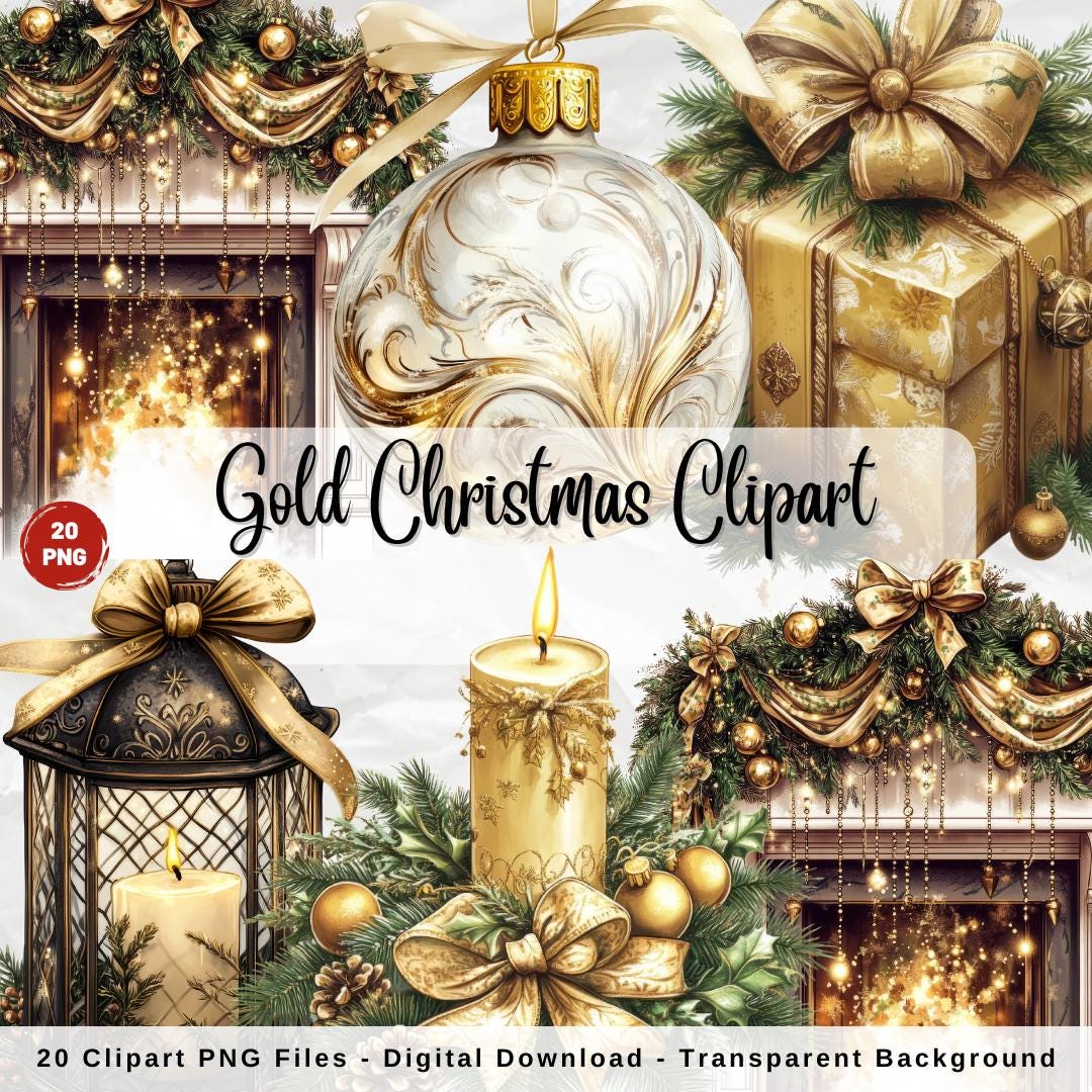 Gold Christmas Watercolor Clipart, Gold Winter Png, Gold Christmas Tree ...