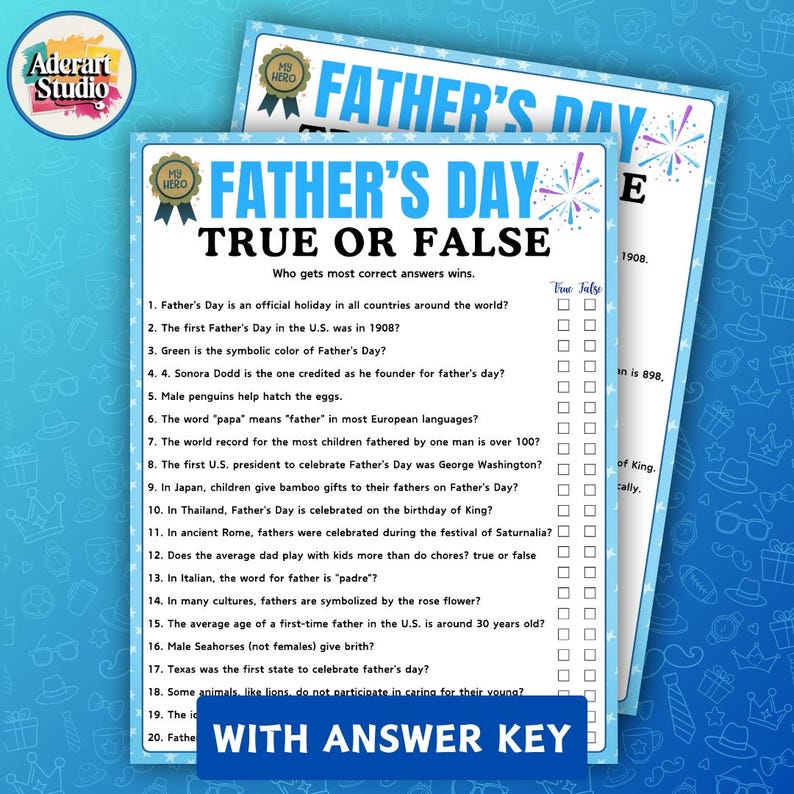 True or False Father's Day Game, Fathers Day Trivia Quiz, True or False ...
