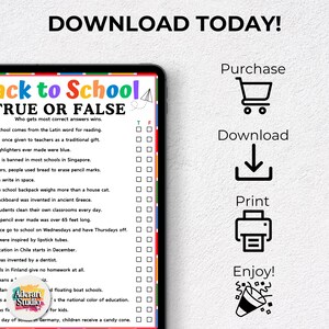 Back to School Trivia Game, True or False Game, Printable School Party ...