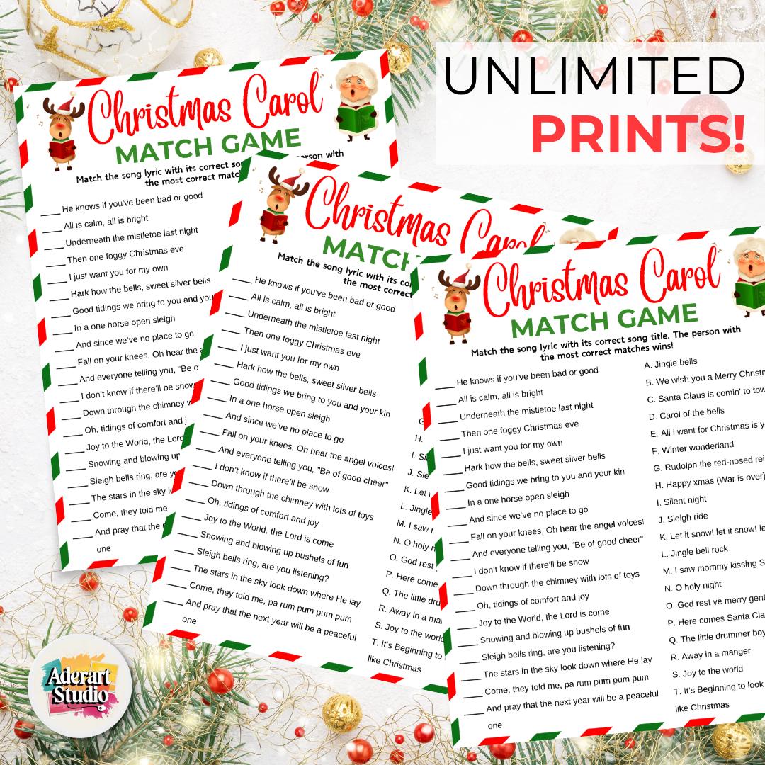 Christmas Carol Game, Printable Christmas Game, Christmas Song Trivia ...