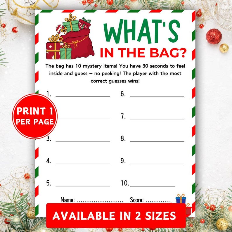 What's in the Bag Christmas Game, Printable Christmas Game, Christmas ...