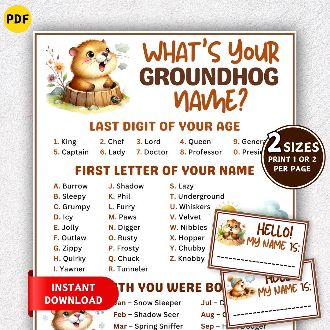 What's Your Groundhog Name Game With Nametags, Groundhog Day Games ...
