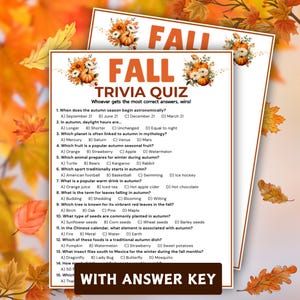 Fall Trivia Game, Autumn Trivia Quiz, Printable Autumn Game, Fall Party ...