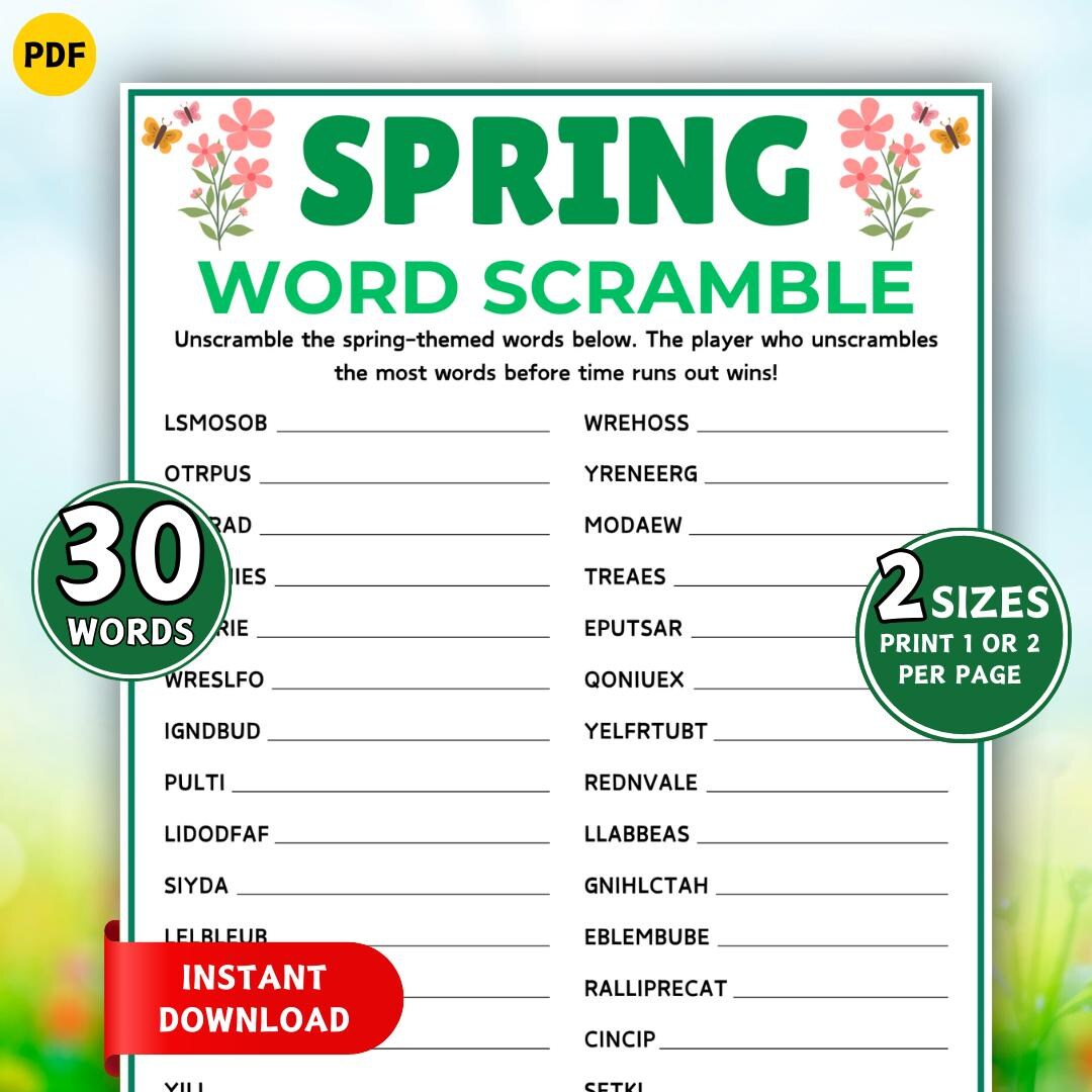 Spring Word Scramble Game, Printable Spring Games, Activity Word Game ...