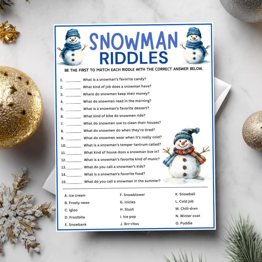 Snowman Riddles Game, Riddle Me This, Printable Winter Activities ...