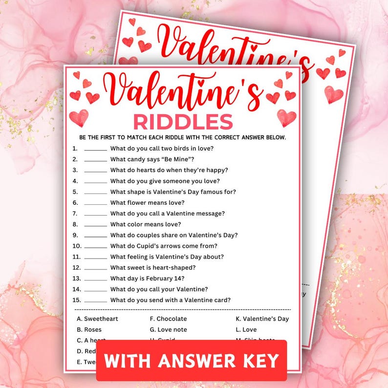 Valentine's Day Riddles Game With Answers, Printable Valentine Party ...