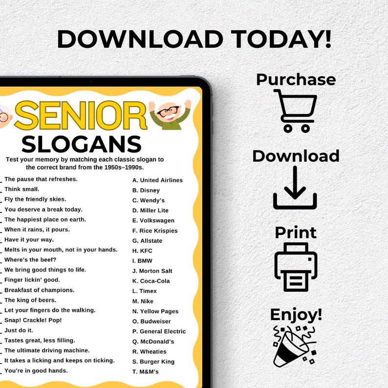 Senior Slogans Game, Senior Party Games, Riddle Quiz, Games for Senior ...