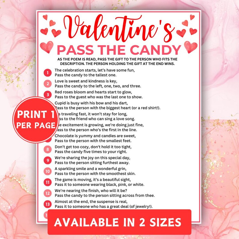 Valentines Pass the Prize Game, Pass the Candy Game, Valentines Day ...
