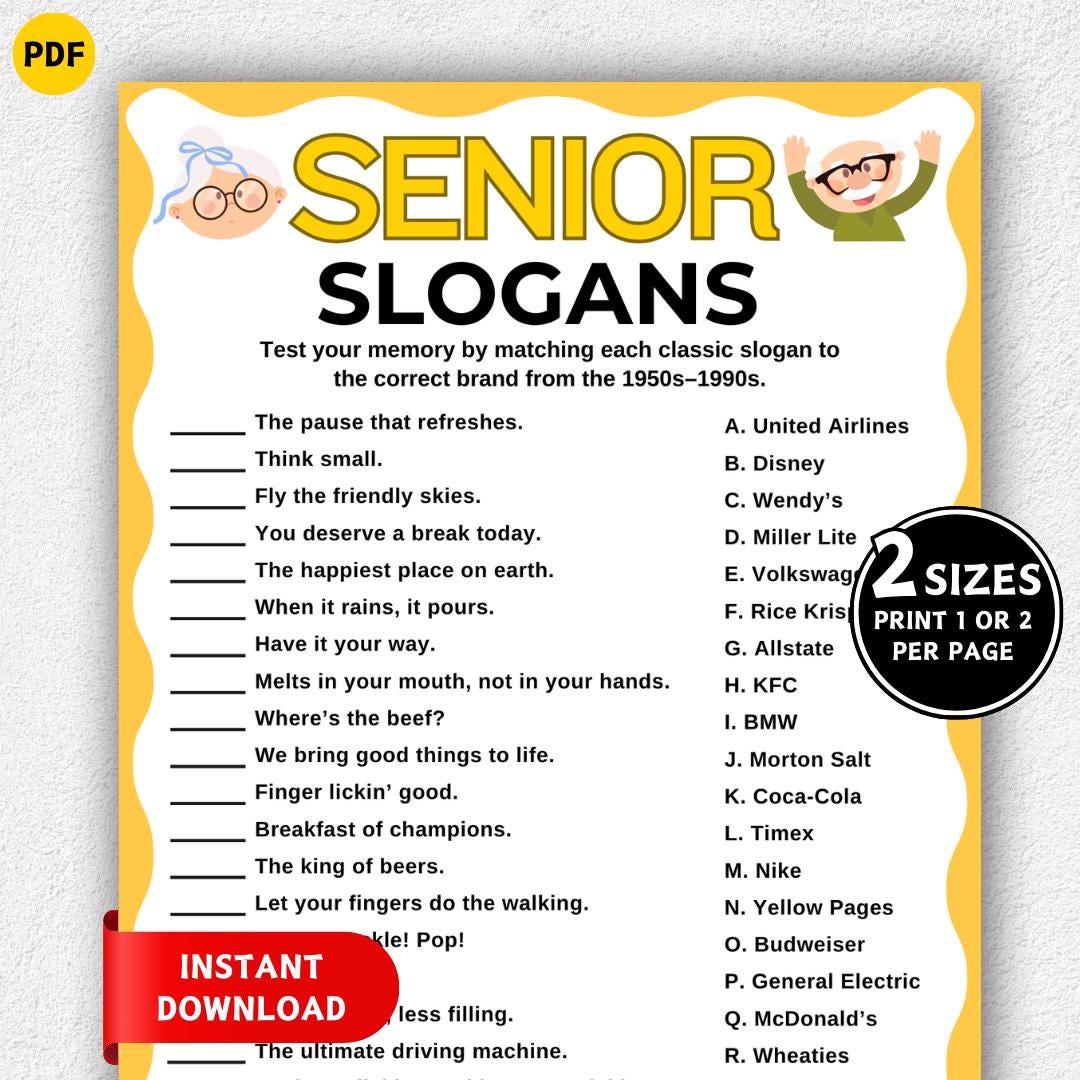 Senior Slogans Game, Senior Party Games, Riddle Quiz, Games for Senior ...