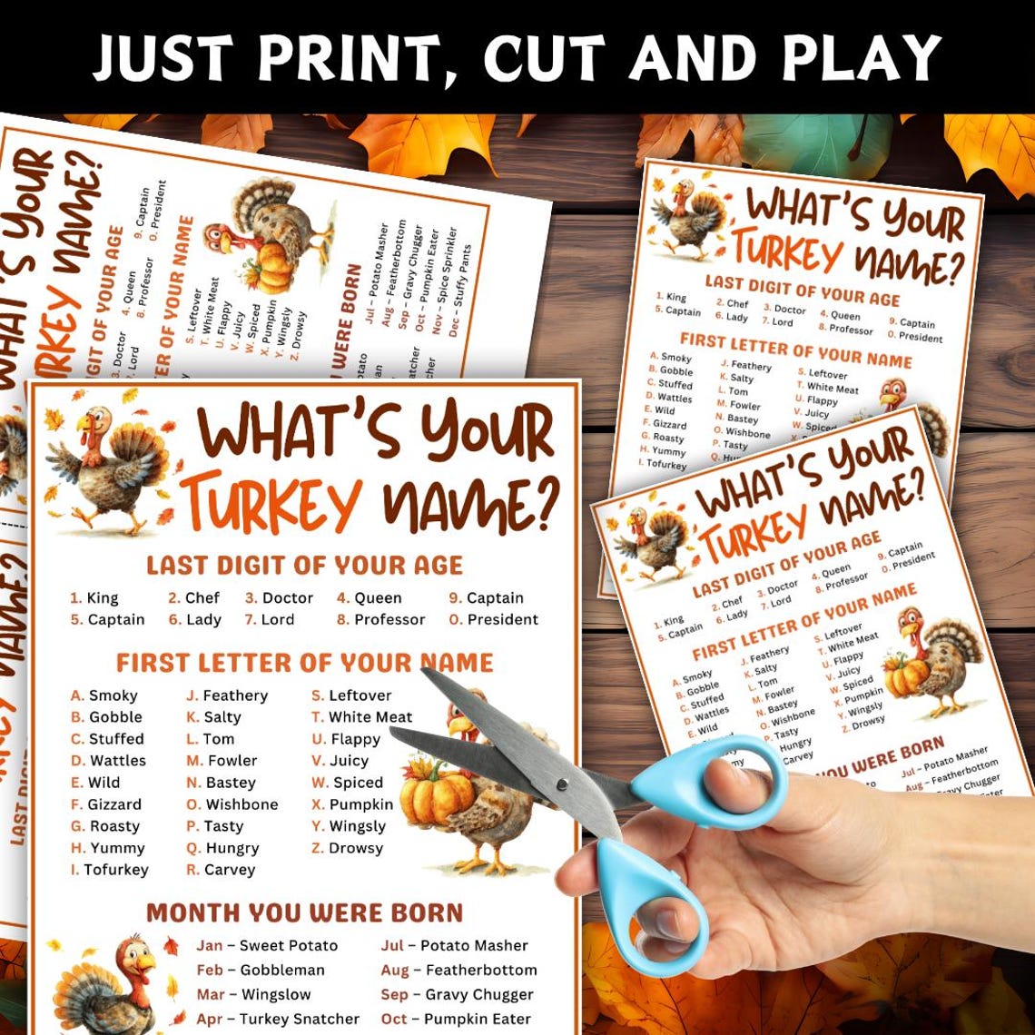 What's Your Turkey Name Game With Nametags, Printable Thanksgiving Game ...