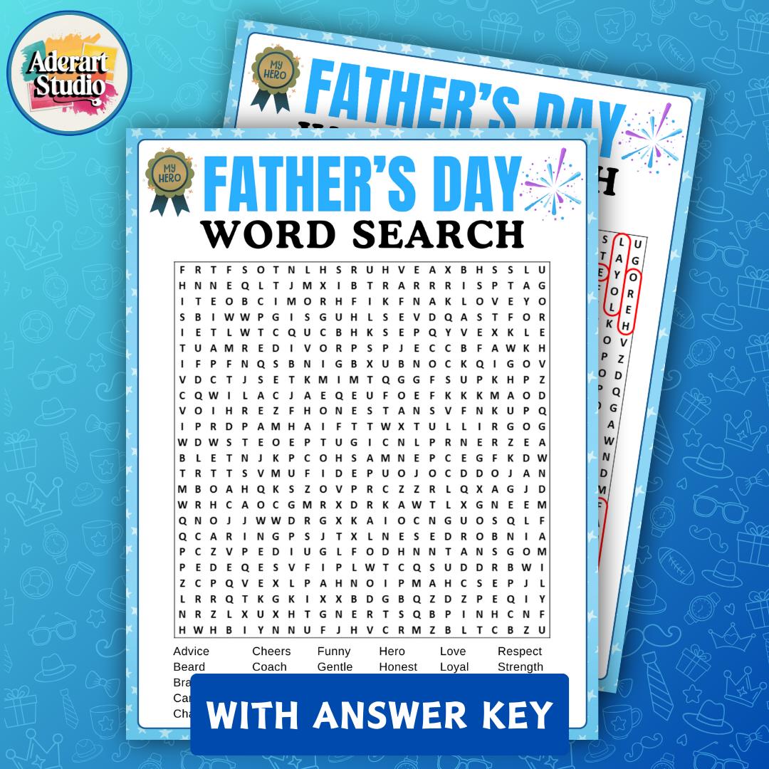 Father's Day Word Search Game, Printable Fathers Day Party Game, Word ...