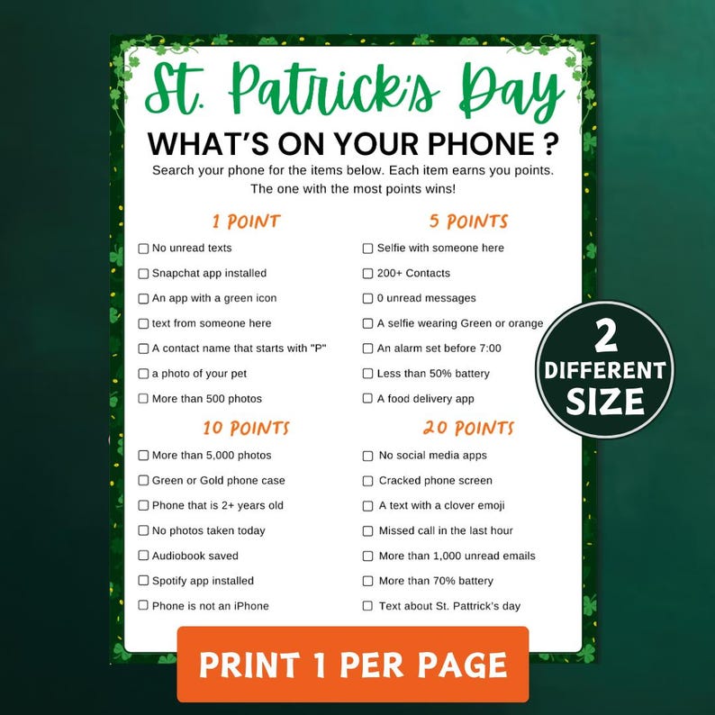 St. Patrick's Day What's on Your Phone Game, St Patrick's Day Party ...