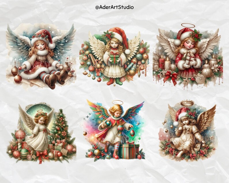 Vintage Angel Christmas Clipart Bundle, Angel Christmas Illustration ...